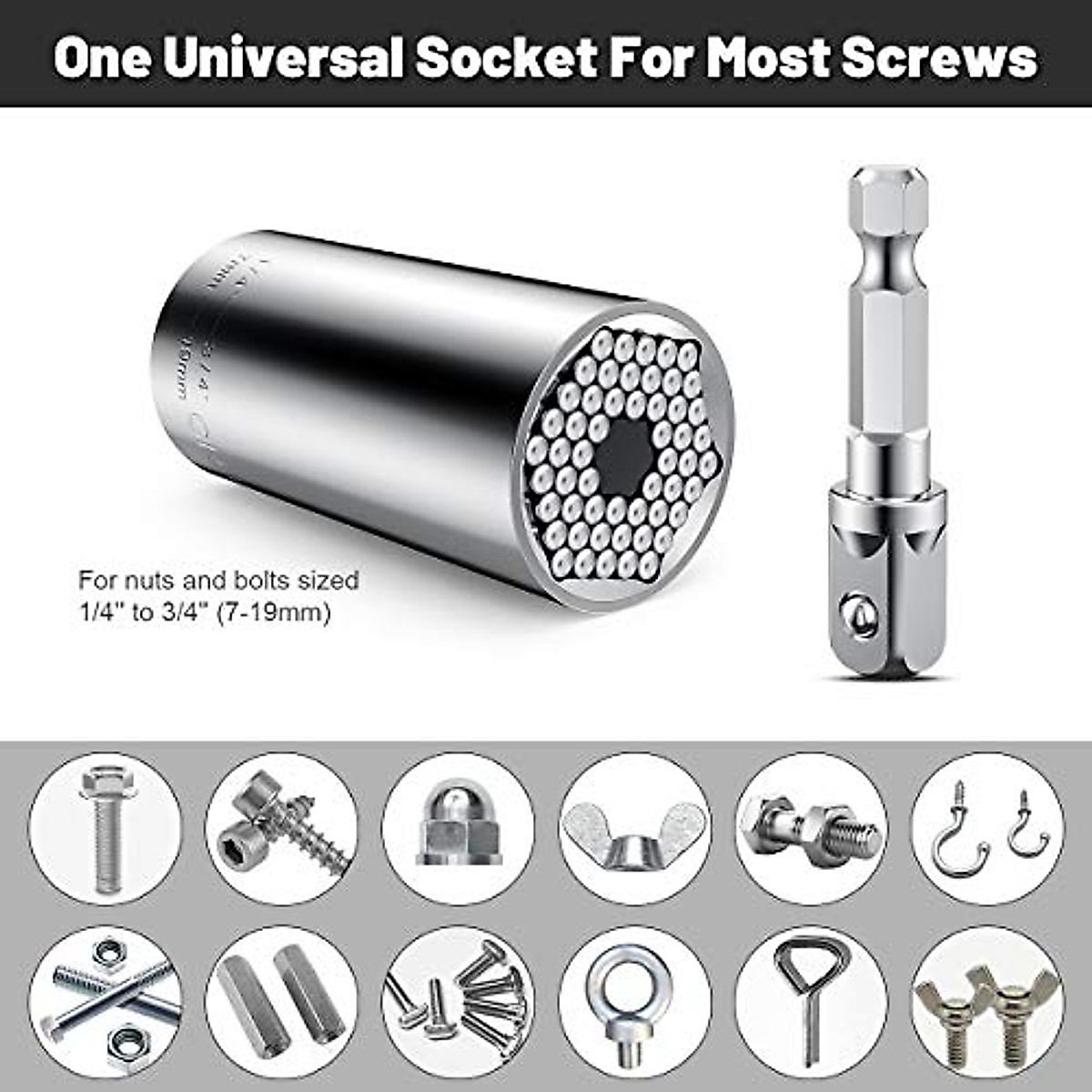Universal Socket Tools Gifts for Men - Socket Set with Power Drill Adapter, Unique Gadgets Super Socket Set, Handy DIY Tools Stocking Stuffers Gifts for Men/Dad/Husband/Women(7-19mm)