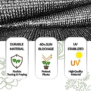 Alion Home 40% Sunblock Shade Cloth with Grommets - Garden Netting - Sun Shade Cover for Garden Patio Plants - Black (6' x 4')