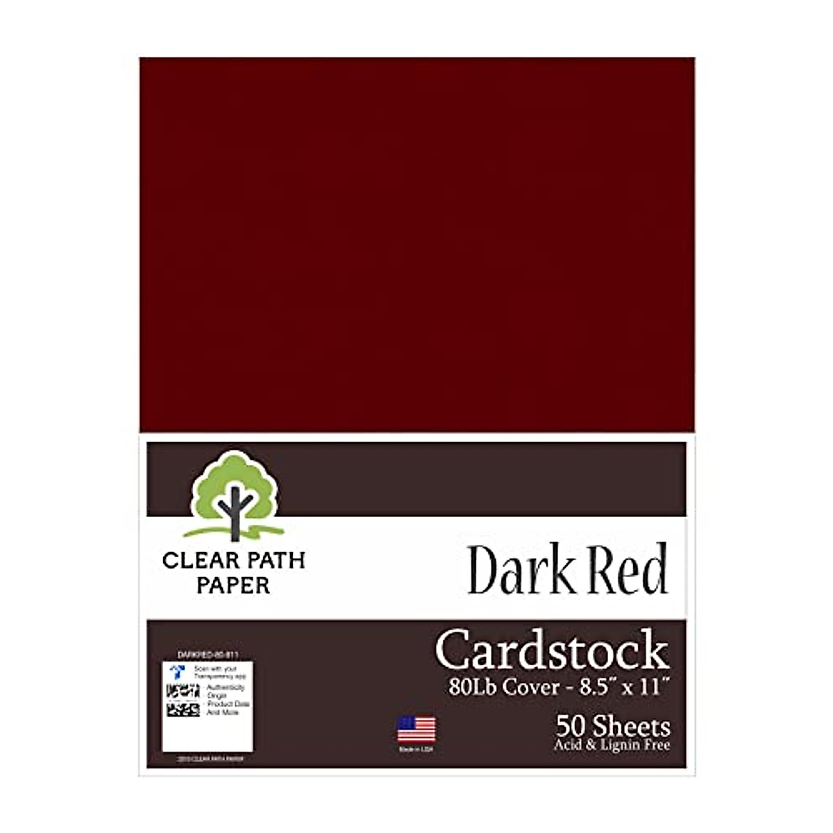 Dark Red Cardstock - 8.5 x 11 inch - 80Lb Cover - 50 Sheets - Clear Path Paper