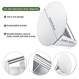GWHOLE Bacon Sausage Burger Press Hamburger Sandwich Meat Patty Kibbeh Smasher Maker Mold For Flat Top Griddle Grill Cooker 304 Stainless Steel 5.5 inch Round