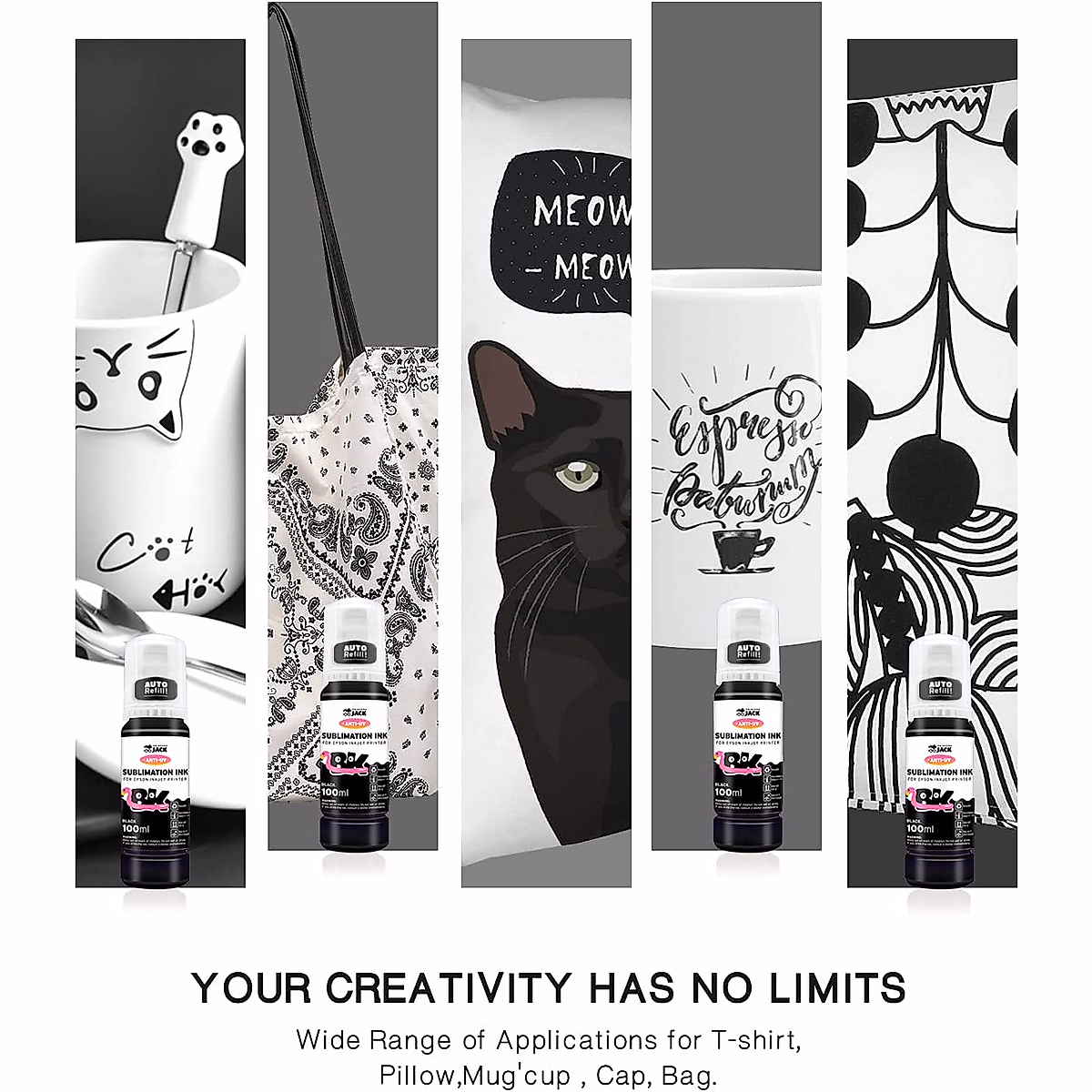 Printers Jack Black Sublimation Ink Refill for Supertank Printer ET-2720 ET-2760 ET-2750 ET-4700 ET-3760 400ml/Anti-UV/Upgrade Version/ICC-Free