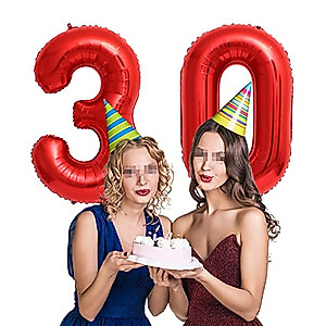 Maigendoo Jumbo 30 Number Balloon 40 Inch Large Digit Balloons Huge Helium Balloon Foil Mylar Balloon with Swirl Decorations for 30th Birthday Party Graduation Celebration Anniversary Event, Red