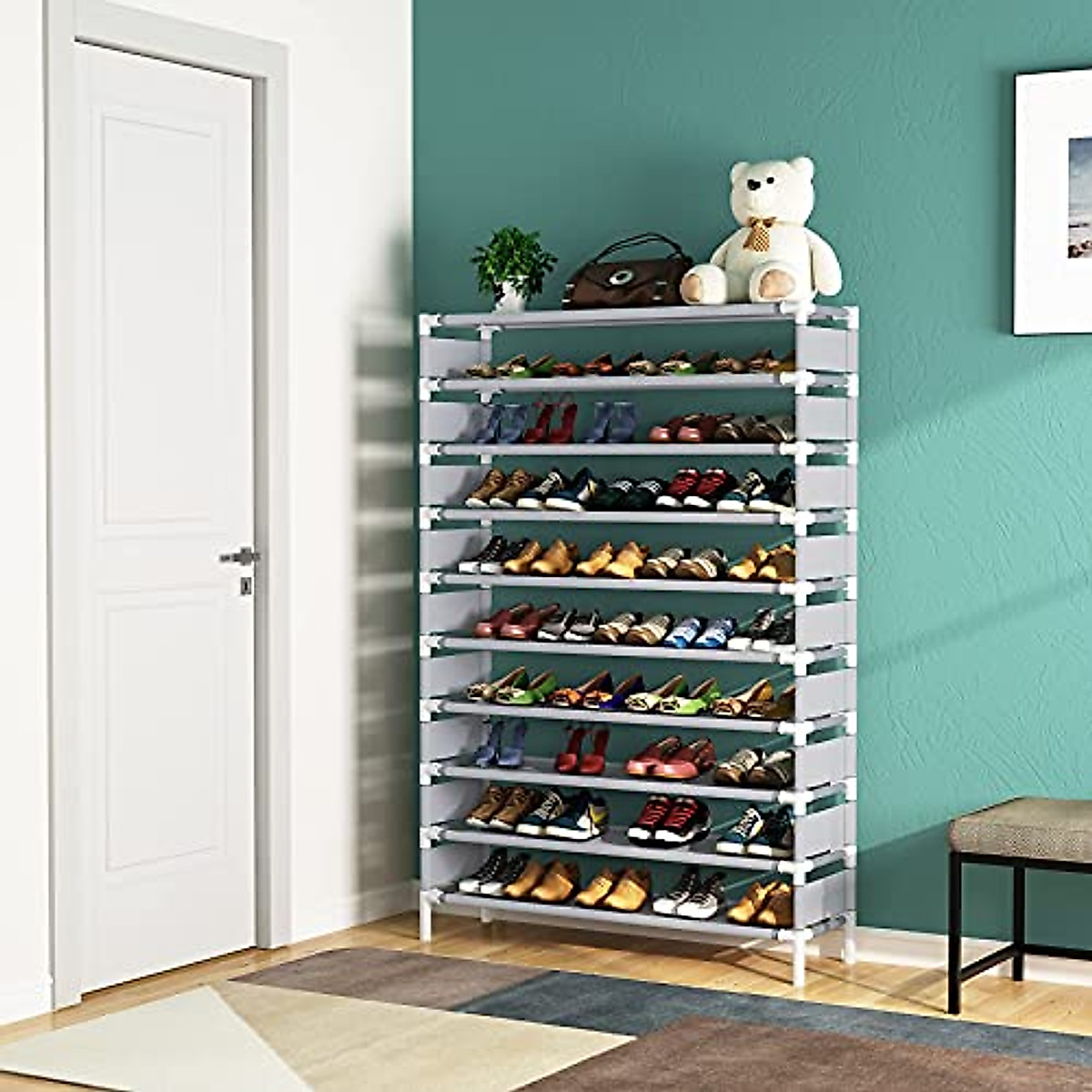 Tribesigns 10 Tiers Shoe Rack, Large Capacity Shoe Organizer, Shoe Shelf for 50 Pair, Large Shoe Rack, Extra Large Shoe Shelf