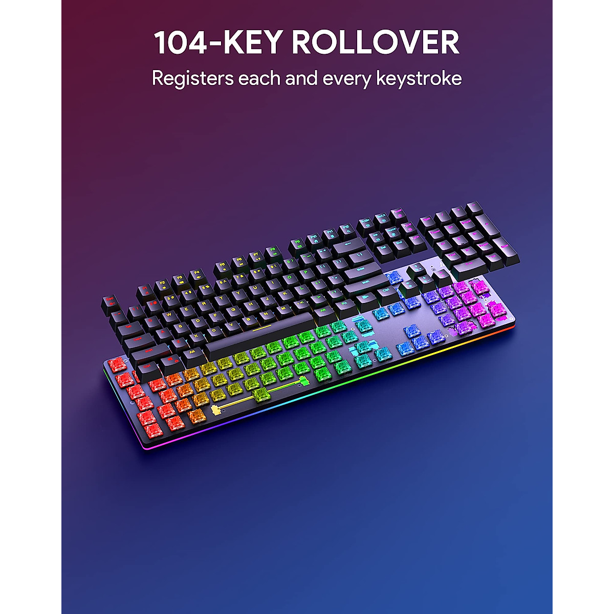 Aglaia Mechanical Gaming Keyboard, RGB Backlit 104 Keys Wired Keyboard Blue Switches, 12 Lighting Effects, Customizable Keys, Programmable Macro, Durable & Ergonomic for Windows Mac Computer Desktop