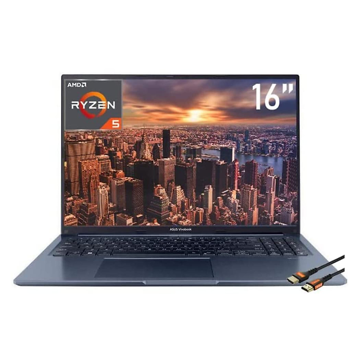 Asus Vivobook 16X 16 WUXGA 16:10 Slim Laptop AMD Ryzen 5 5600H AMD Radeon Graphics USB Type-C Wi-Fi6 Bluetooth5.0 Backlit KB Fingerprint Reader Windows Hello Win11 w/HDMI(8GB RAM | 512GB SSD)
