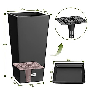 Elevens Outdoor Planter Larger Flower Pots Indoor Taper Garden V-Shape Tall Planters 24 inches Garden Pots Planter - Black（2 Packs）