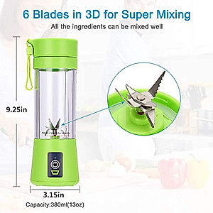 JTJxop Personal Size Blender Smoothies and Shakes, Single Serve Mini Blender, Mini Blender, with Six Blades, 4400mah USB Rechargeable, Sports,Travel,Gym