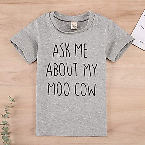 Baby Ask me About My moo Cow Shirt for Toddler Kids Baby Boys T-Shirt Cow Graphic Short Sleeve Summer Funny Tee Tops(Gray 1, 3-4T(110))