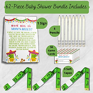 WillaBees Measure Mommys Belly Baby Shower Game How Big is Mom's 64 Piece Fiesta Cactus Games Includes Sign 50 Playing Cards 10 Pencils 3 Measuring Tape Sprinkle, MultiColor