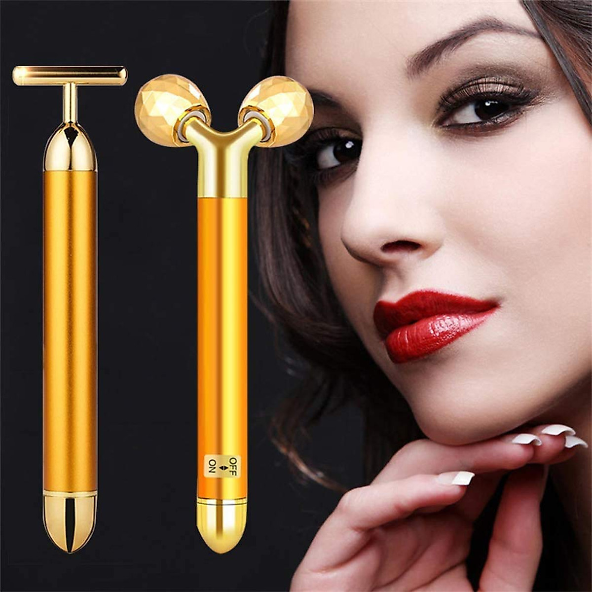 DANGSHAN 2-in-1 Electric Face Massager 24k Golden Facial Massager, 3D Roller and T Shape Facial Roller Massager Kit Skin Care Tools