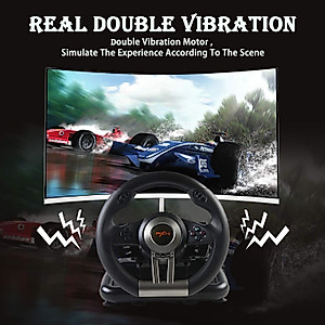 Racing Wheel, PXN-V3II 180° Game Racing Steering Wheel with Pedal and Shift Paddle, Compatible for PC, PS3, PS4, Xbox One, Nintendo Switch.（Black）