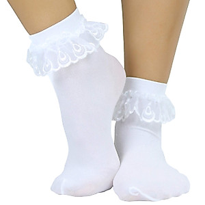ToBeInStyle Women's Lace Ruffle Anklet Socks - White - One Size