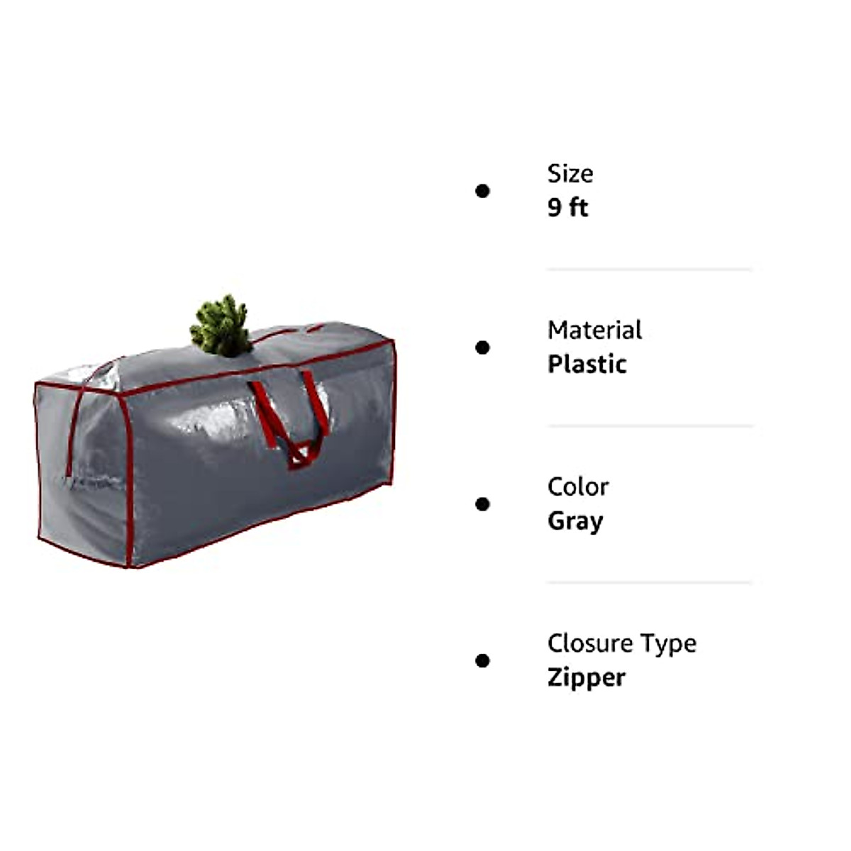 Pakkon Christmas Tree Storage Bag - Open Top, Waterproof Christmas Tree Storage Box for Disassembled Trees Up to 9 Feet with Carry Handles and Dual Zipper - 65x15x30 Inches, Grey