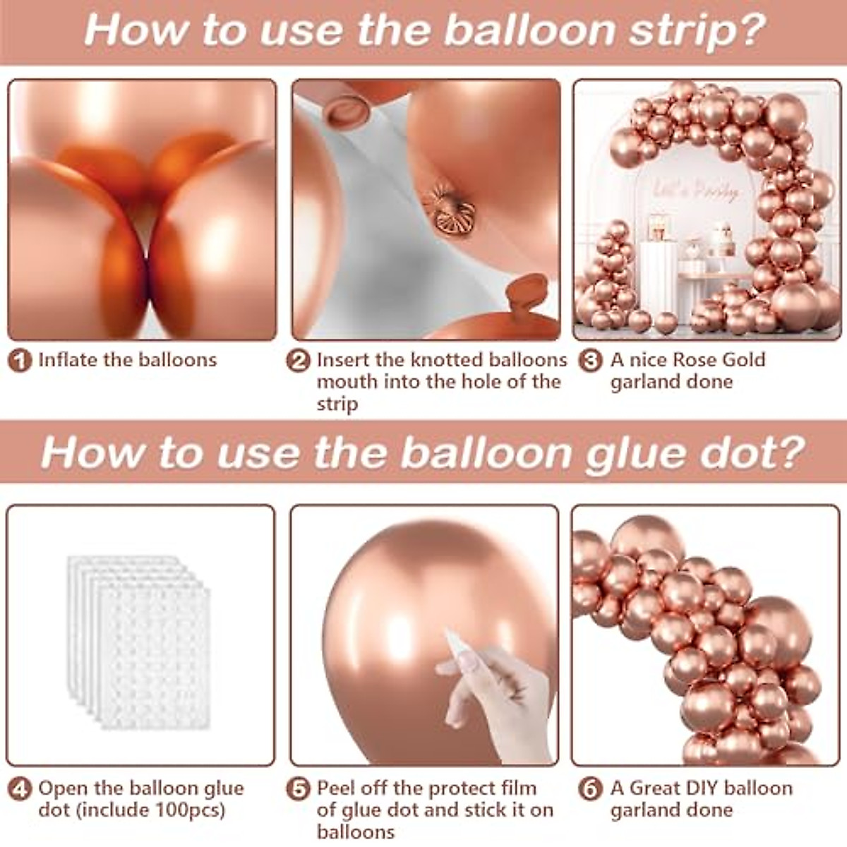 YAOWKY Rose Gold Balloons,100PCS 18In 12In 10In 5In Different Sizes Rose Gold Latex Metallic Balloon Garland Arch Kit for Bridal Weddings Birthday Anniversary Bachelorette Party Decorations