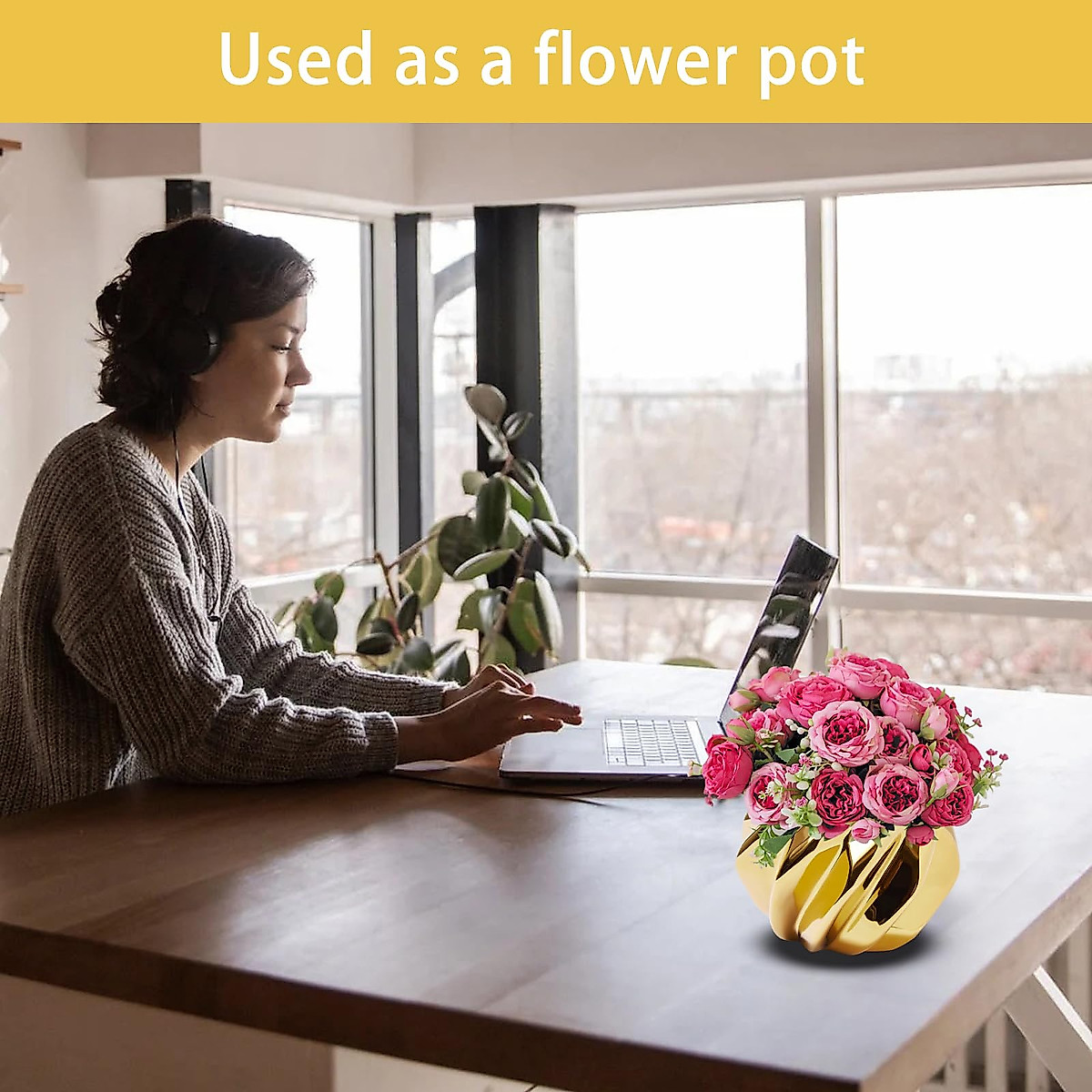 Sapbontchi Table Top Firepit, Small Fire Pits for Outside Patio/Indoor Portable Tabletop Fire Pit in Golden, Modern Home Tabletop Decor Clearance Living Dining Room Patio Balcony Backyard Garden