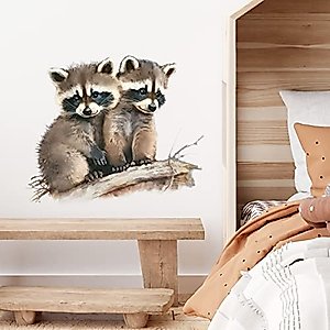 RoyoLam Cute Lifelike Little Raccoon Brothers on the Branch Wall Decal Nursery Animal Wall Sticker Removable Peel and Stick Wall Art Decor Stickers for Kids Baby Classroom Preschool Living Room Playing Room Bedroom School