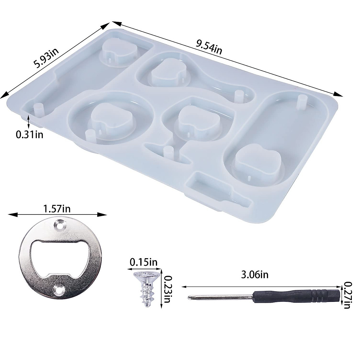LUXWIN Bottle Opener Resin Molds Kit, Beer Opener Resin Keychain Molds with Stainless Steel Resin Accessories, Silicone Molds for DIY Keychain, Beer Spanner Bottle Opener