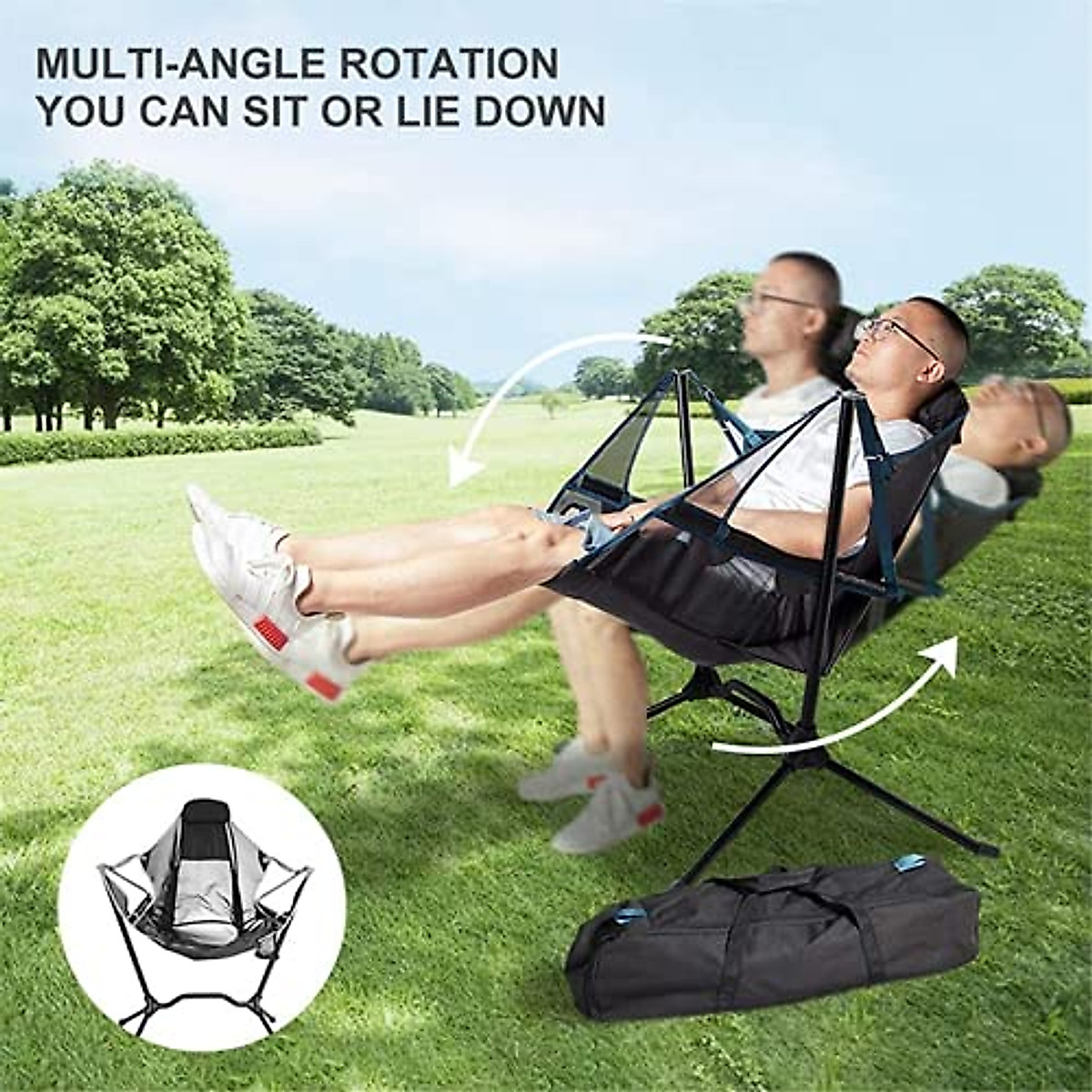 Dongxing Portable Outdoor Folding Rocking Chair,Camp Chair,Recliner Luxury Camp Chair,Relaxing Swing (Green)