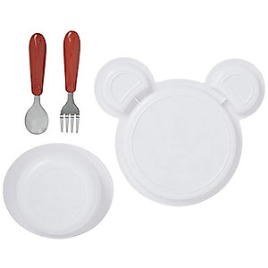 The First Years Disney Mickey Mouse Dinnerware Set - Toddler Plates and Toddler Utensils- 4 Count