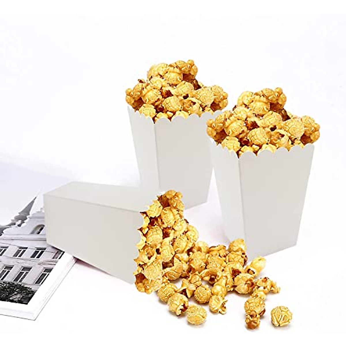 12 Pieces White Popcorn Boxes Paper Popcorn Bags Cardboard Popcorn Container for Party (12)