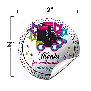 Let’s Roll Star Roller Skating Themed Thank You Sticker Labels for Kids, 40 2" Party Circle Stickers by AmandaCreation, Great for Party Favors, Envelope Seals & Goodie Bags