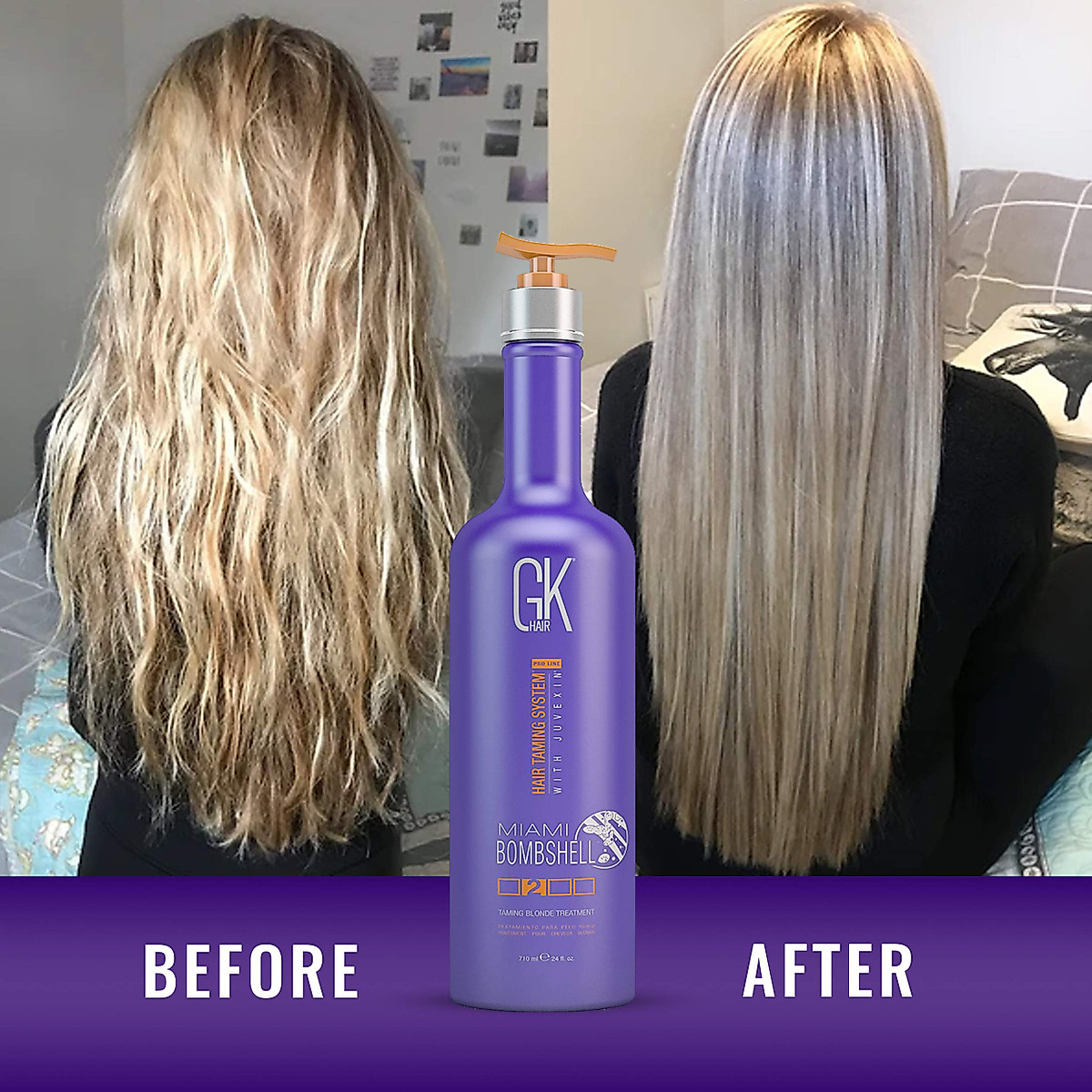GK HAIR Global Keratin Miami Bombshell 24 Fl Oz Taming Blonde Purple Treatment - Hair Smoothing Toning Blowout Treatment Series Straightening Professional Results Removes Yellow Orange Brassy Tones