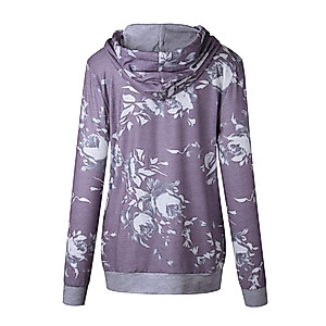 Barlver Women's Casual Hoodies Long Sleeve Sweatshirts Cowl Neck Drawstring Hooded Pullover Top with Pockets (X-Large, D-purple 2)