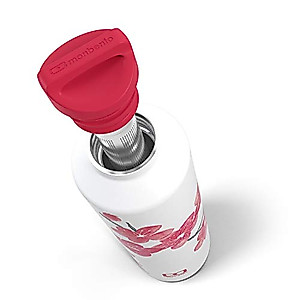 MONBENTO - Insulated Water Bottle MB Steel Blossom 17 Oz - Stainless Steel - Leakproof - Infuser - Hot/Cold for Up to 12 Hours - Tea, Coffee - BPA Free - Food Grade Safe - Japanese Flowers - White Red