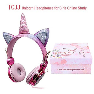 Unicorn Kids Headphones for Girls Children Teens, Wired Headphones for Kids with Adjustable Headband, 3.5mm Jack and Tangle-Free Cord, Over On Ear Headset w/Mic for School Birthday Xmas Unicorn Gift