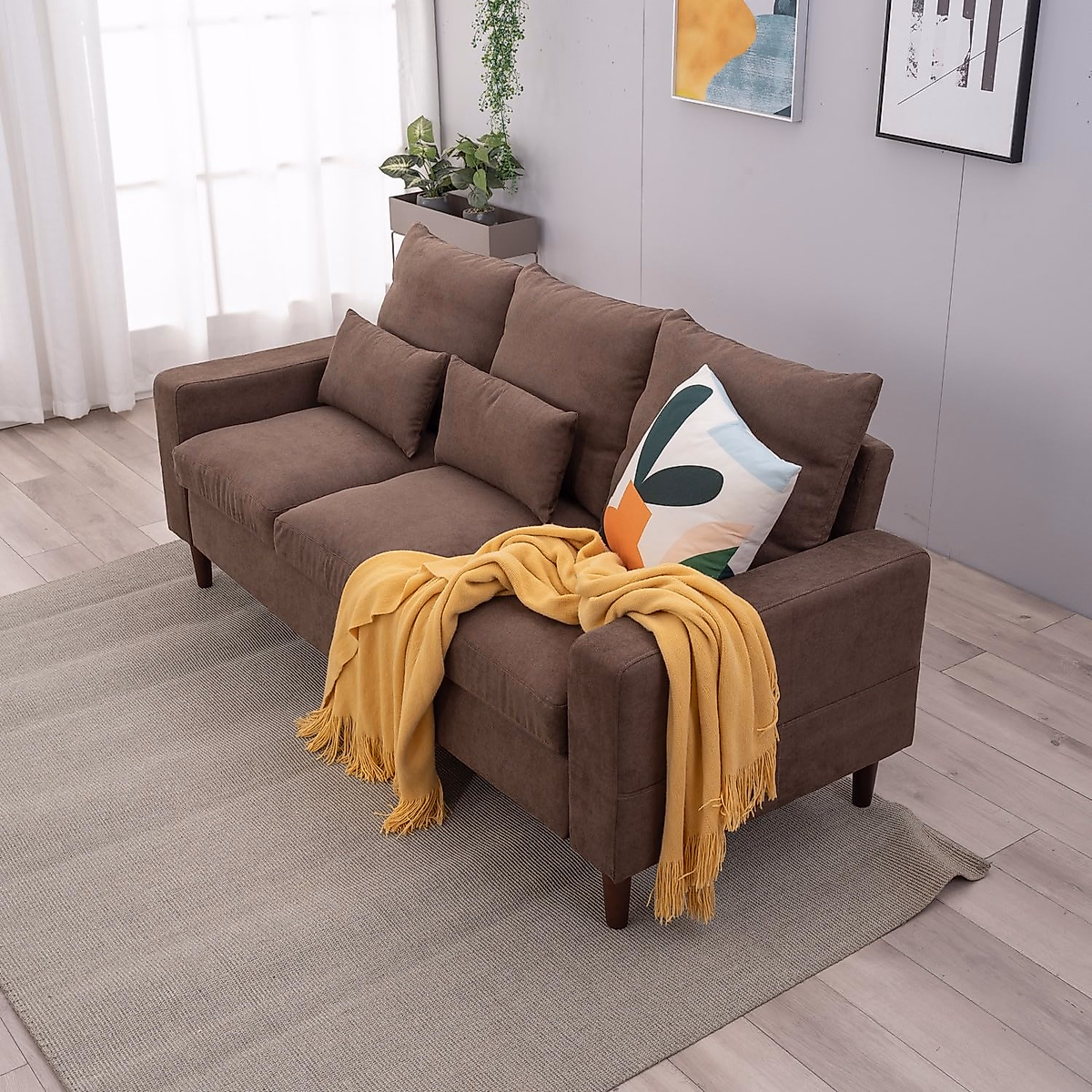 Panana Modern Sofa Couch for Living Room Sofa Couch 3 Seater in Linen Fabric Brown