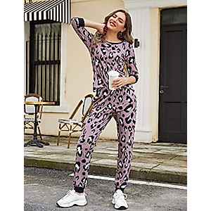 Ekouaer Pajamas Womens Cotton Knit Lounge Set Long Sleeve Top and Pants 2 Piece Loungewear Outfits with Pockets