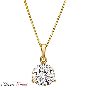 2 ct Brilliant Round Cut Solitaire Clear Simulated Diamond 14k Yellow Gold Pendant with 16" Chain