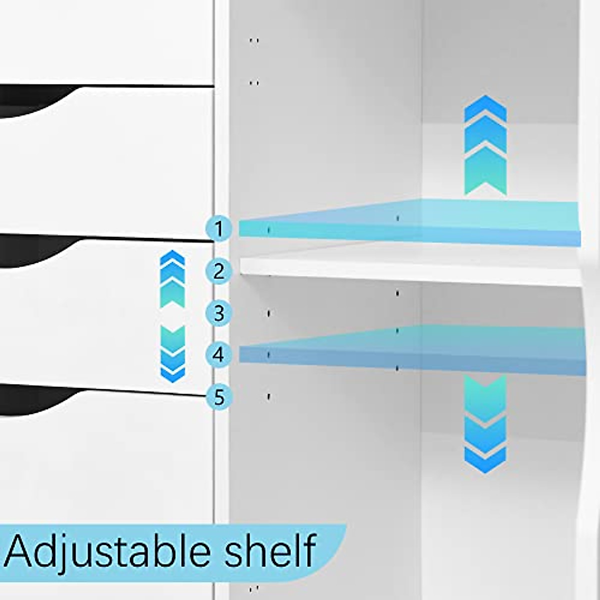 QDSSDECO 5-Drawer Chest with 1 Door, Wooden Storage Chest of Drawers, Mobile Dresser Cabinet with Wheels, Printer Stand for Home Office Bedroom
