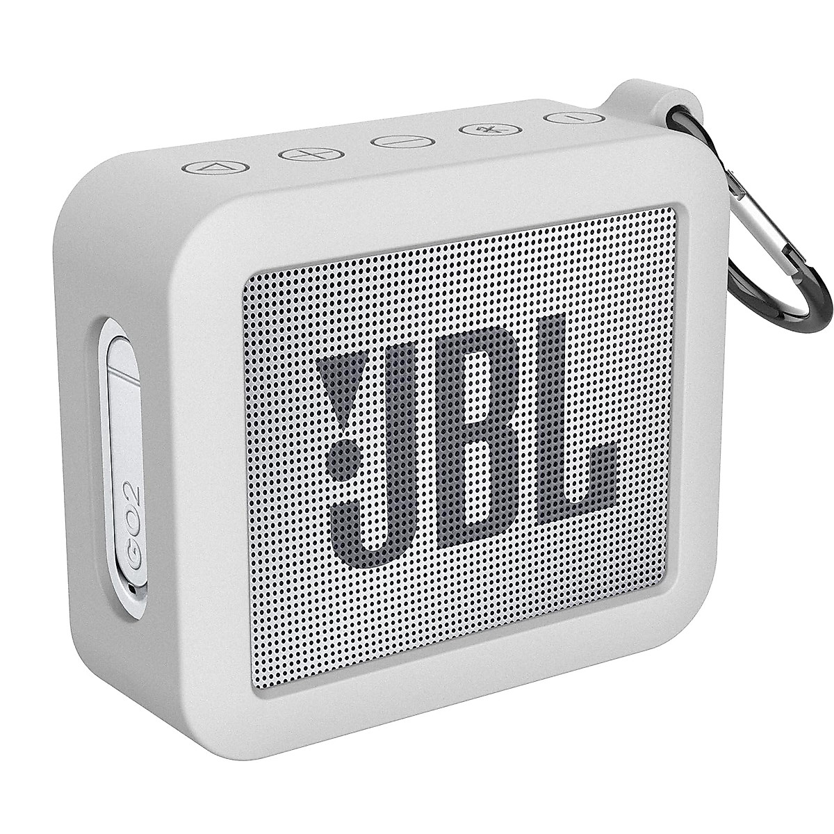 GeeRic Silicone Carrying Case Compatible with JBL GO 2, Portable Stand Up Skin Cover for Outdoor Bluetooth Speaker with Carabiner, Gray