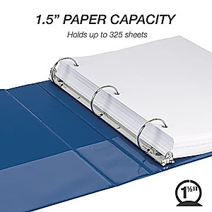 Samsill Economy 1.5 Inch 3 Ring Binder, Made in the USA, Round Ring Binder, Customizable Clear View Cover, Blue, 4 Pack (MP48552)