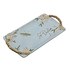 Fitz and Floyd Toulouse Handled Serving Tray, 14 Inch, Blue
