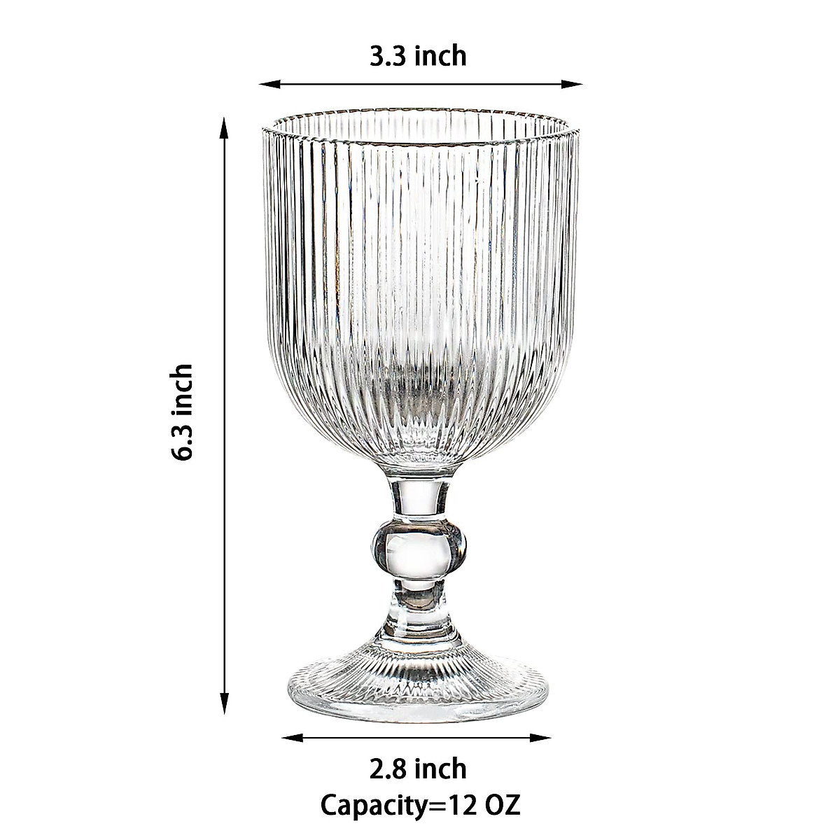 Vintage Wine Glasses Set of 4, 12 oz Glass Drinkware Sets, Ripple Drinkware Embossed Unique Vintage Glasses Drinking, Vertical Line Goblet Glasses, Water Goblets, Wedding, Party, Dinner, Bar