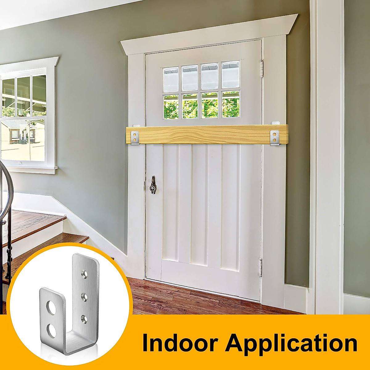 2x4 Door Barricade Brackets (2 pcs) | Drop Open Bar Holder Marine Grade Stainless Steel U Bracket for 2 by 4 Lumber as Security Door Reinforcement, Door Jammer, Barn, Shed, Garage, Gate