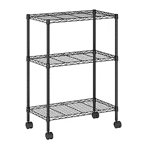 Furinno Wayar 3-Tier Metal Storage Shelf Rack Cart with Casters, 23 x 13 x 30, Black