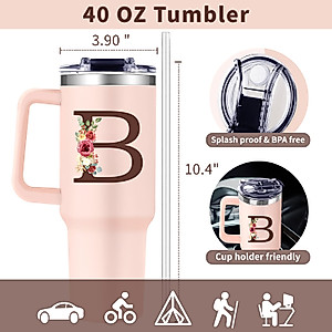 Monogrammed 40oz Tumbler with Handle for Women, Personalized Birthday Gifts for Women,Initial Cups for Girl Floral Letter B,Customized Gifts for Woman Lady Gift for Mothers Day Christmas