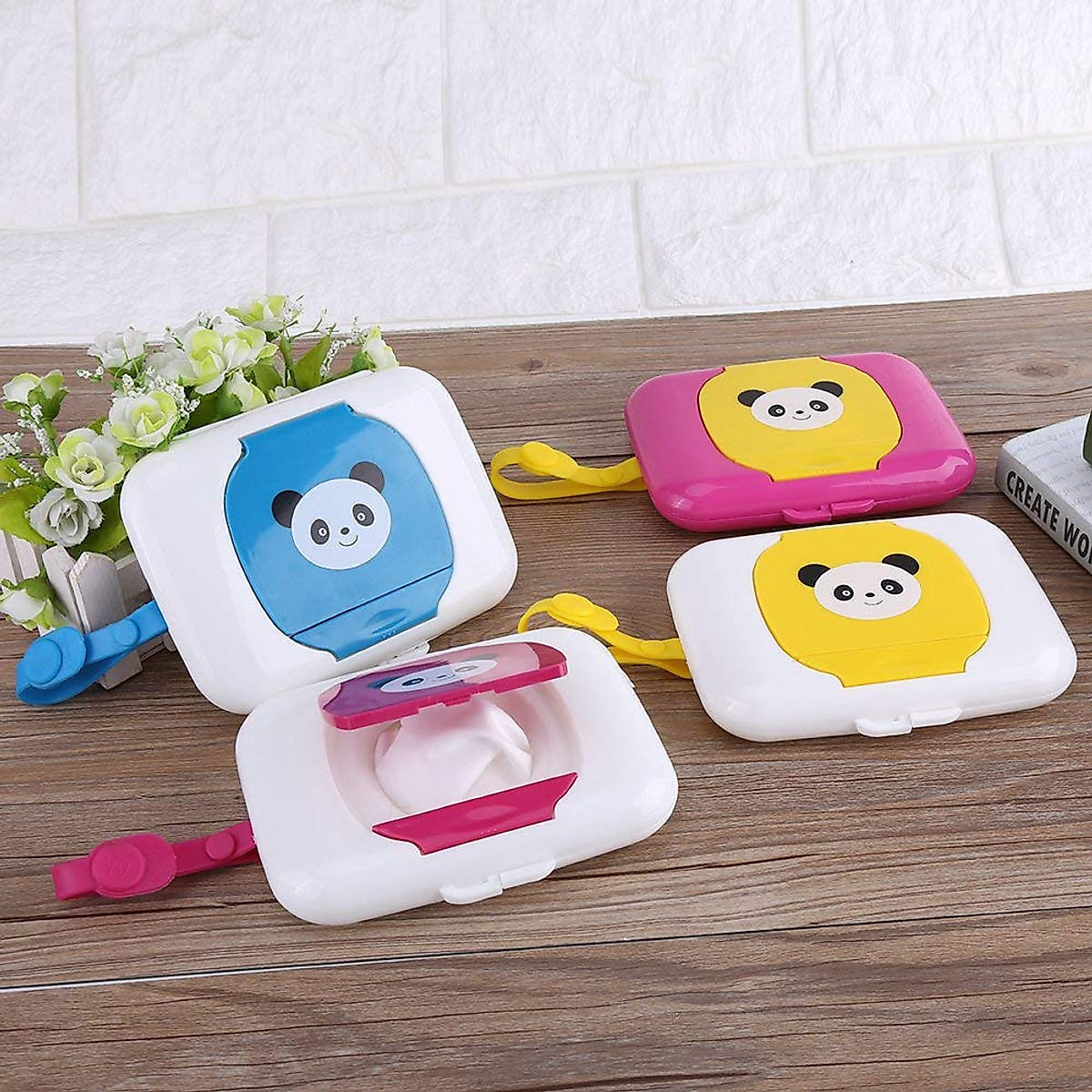 QiaNgshuAikj Wipes Dispenser with Hand Strap, On The Go Portable Refillable Wet Wipes Storage Box for Outdoor Travel Stroller(Rose + Yellow)