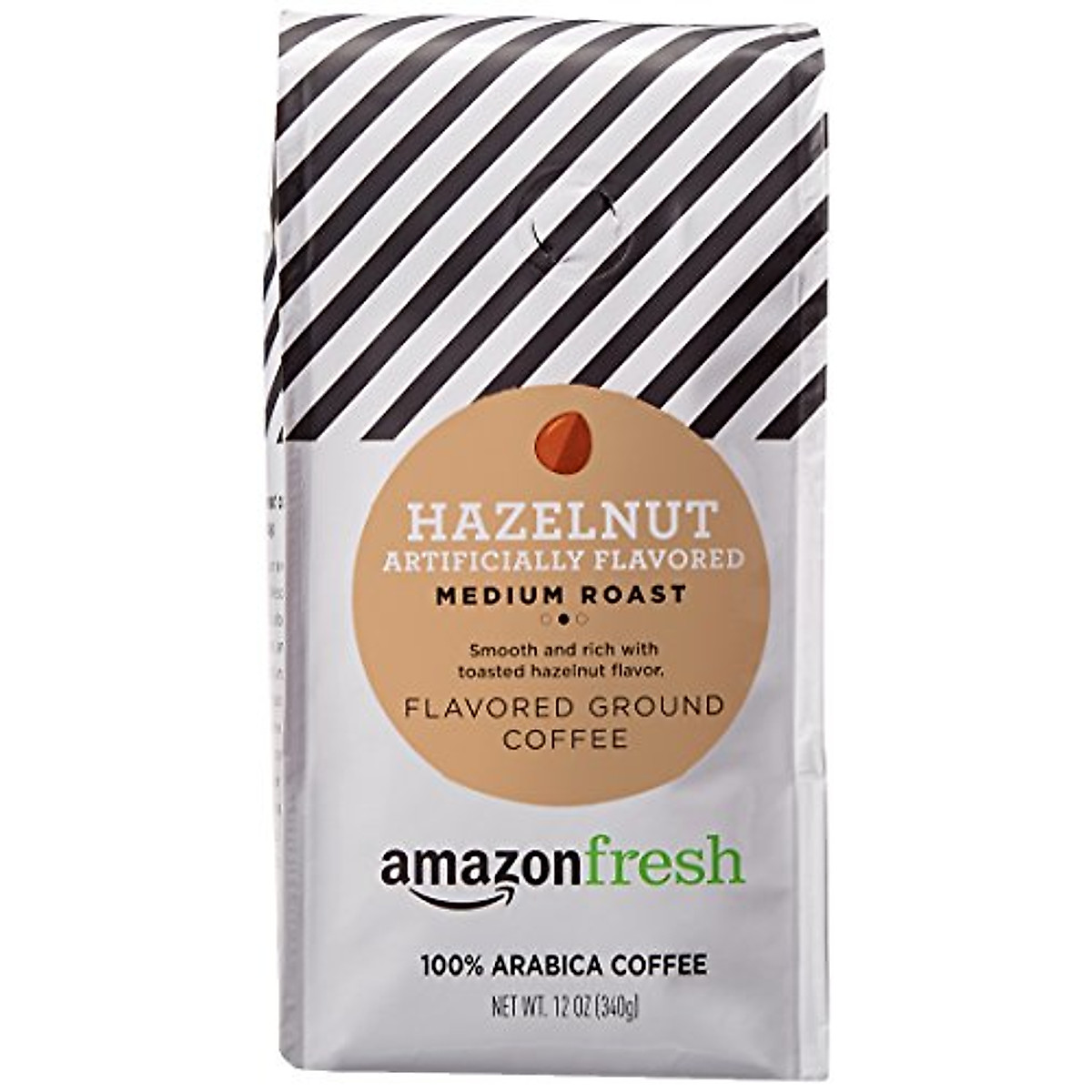 AmazonFresh Hazelnut Flavored Coffee, Ground, Medium Roast, 12 Ounce