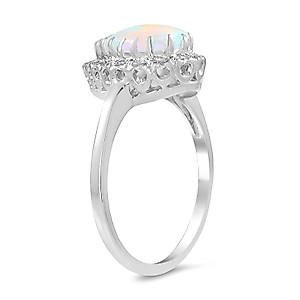 YDD 18K Gold Opal Rings for women 2 Carat(2 CT) Halo Pear Cut Opal Engagement Rings for Women Opal Birthstone Anniversary Ring Free Engraved Size 5.5