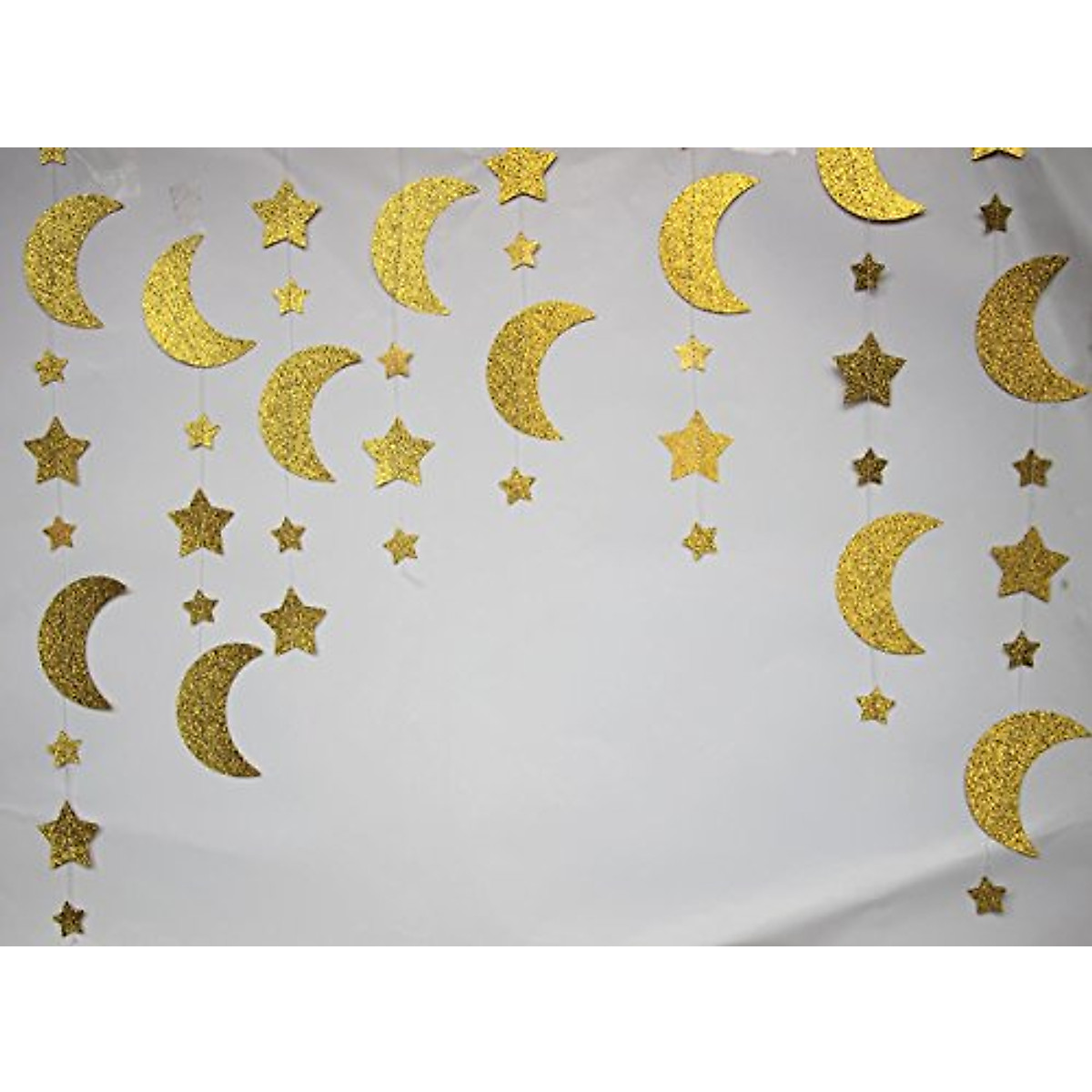 Mybbshower Gold Glitter Moon and Stars Garland Children's Birthday Party Nursery Room Decoration 12 Feet