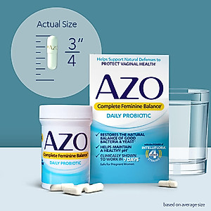 AZO Complete Feminine Balance Daily Probiotics for Women, Clinically Proven to Help Protect Vaginal Health, balance pH and yeast, Non-GMO, 60 Count