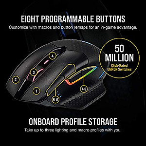Corsair Dark Core RGB Pro, Wireless FPS/MOBA Gaming Mouse with SLIPSTREAM Technology, Black, Backlit RGB LED, 18000 DPI, Optical,CH-9315411-NA (Renewed)