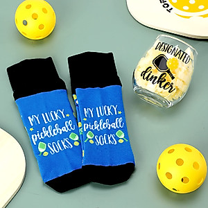 Nefelibata Father's Day Gfit Set Idea Man Pickleball Crew Socks,Stemless Wine Glass 17oz, Funny Pickleball Gifts for Coach, Dad, Birthday, Retirement