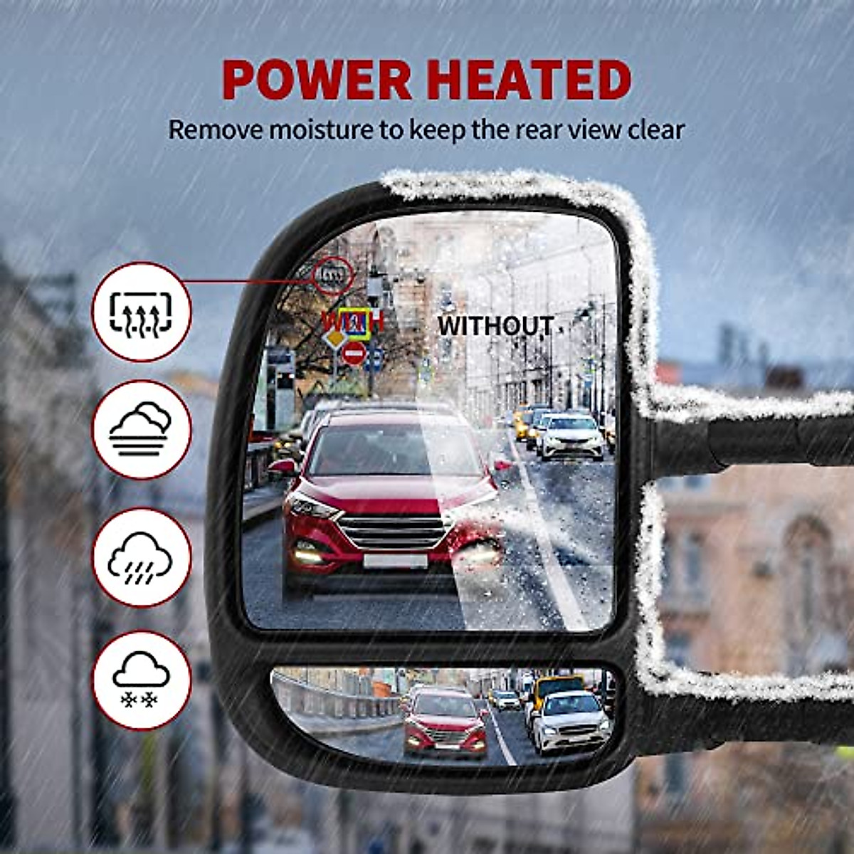 YITAMOTOR Tow Mirrors Compatible with 1999-2007 Ford F250 F350 F450 F550 Super Duty, 2001-2005 Ford Excursion Power Heated LED Signal Light Pair Set