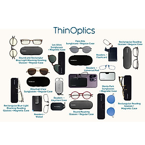 ThinOptics Keychain Case and Readers Rectangular Reading Glasses, Black, 44 mm + 2.5 dioptre
