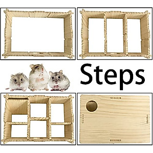 MUYG Hamster Wooden Maze Multi Chamber Exploring Toy Small Animals Hideout Activity Funny Toys Labyrinth Tunnel Hamsters Accessories for Guinea Pigs Dwarf Mice Gerbil